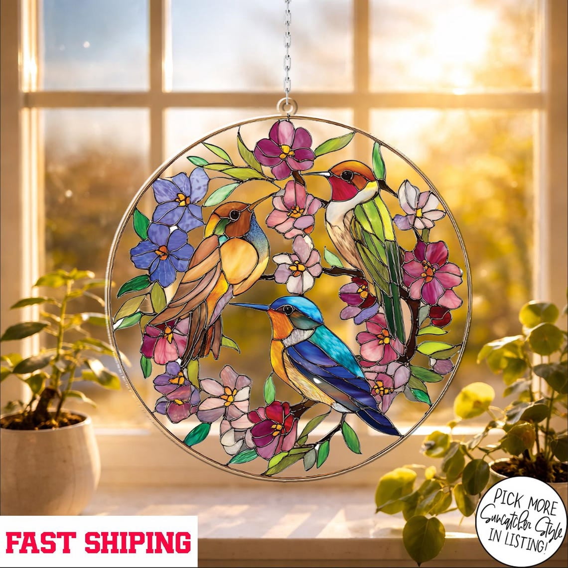 BLESSING DECOR Hummingbird Acrylic Suncatcher, Light-Catching Bird Art ...