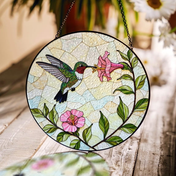 BLESSING DECOR Hummingbird and Flower Glass Suncatcher v22, Spring ...