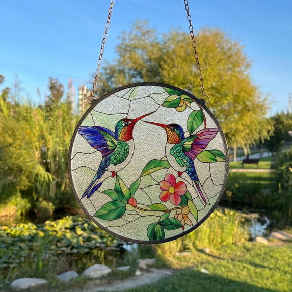 BLESSING DECOR Hummingbirds Glass Suncatcher v18, Bird Nature Window ...