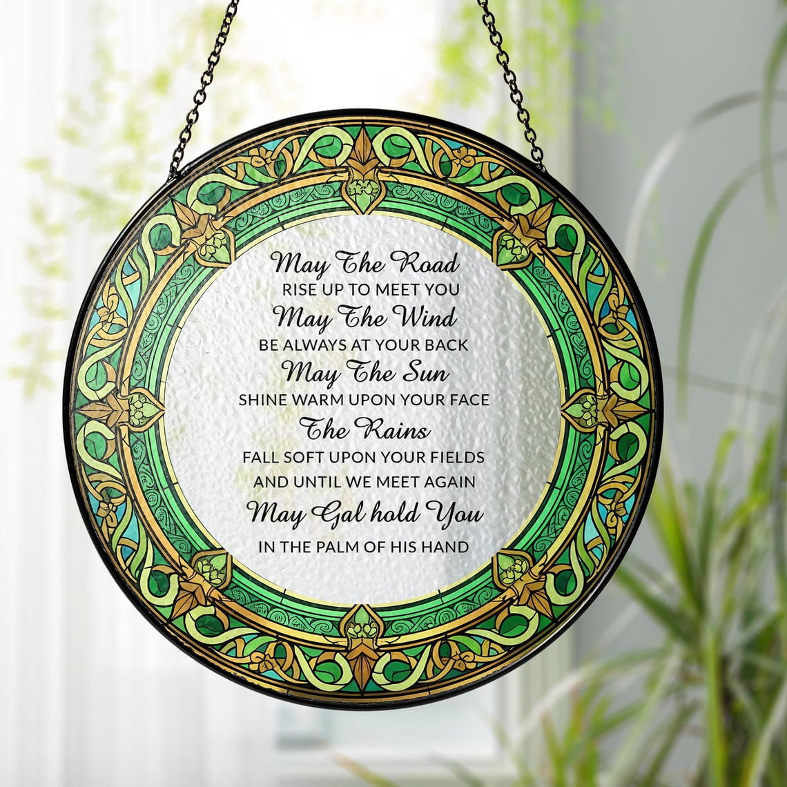 BLESSING DECOR Irish Blessing Shamrock Glass Suncatcher, Prayer Window ...