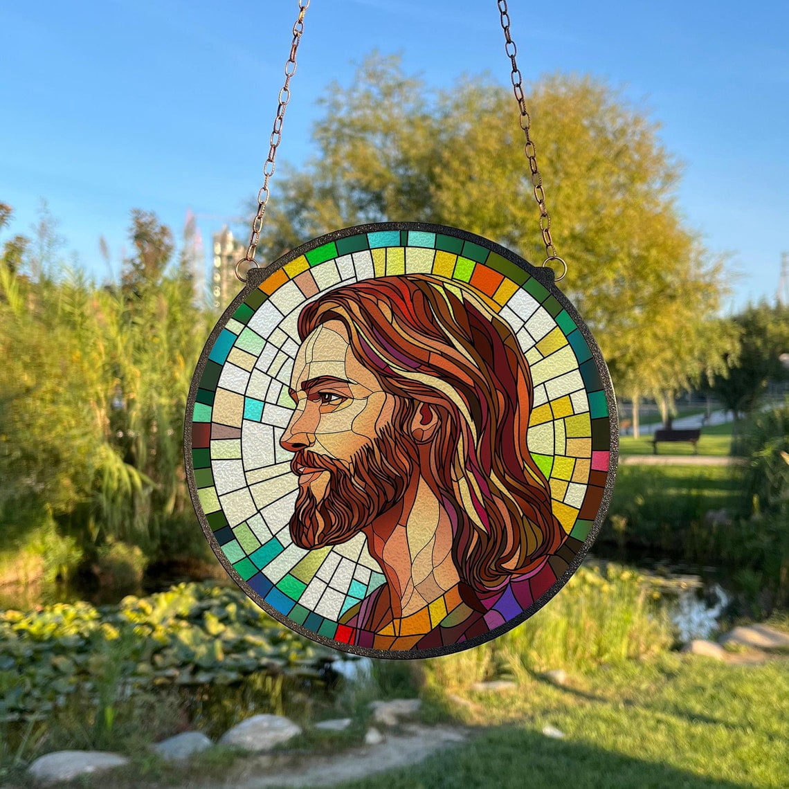 BLESSING DECOR Jesus Glass Suncatcher v14, Christian Faith Window ...
