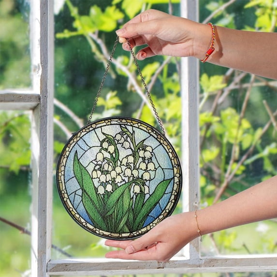 BLESSING DECOR Lily Of The Valley Glass Suncatcher, Floral Window ...