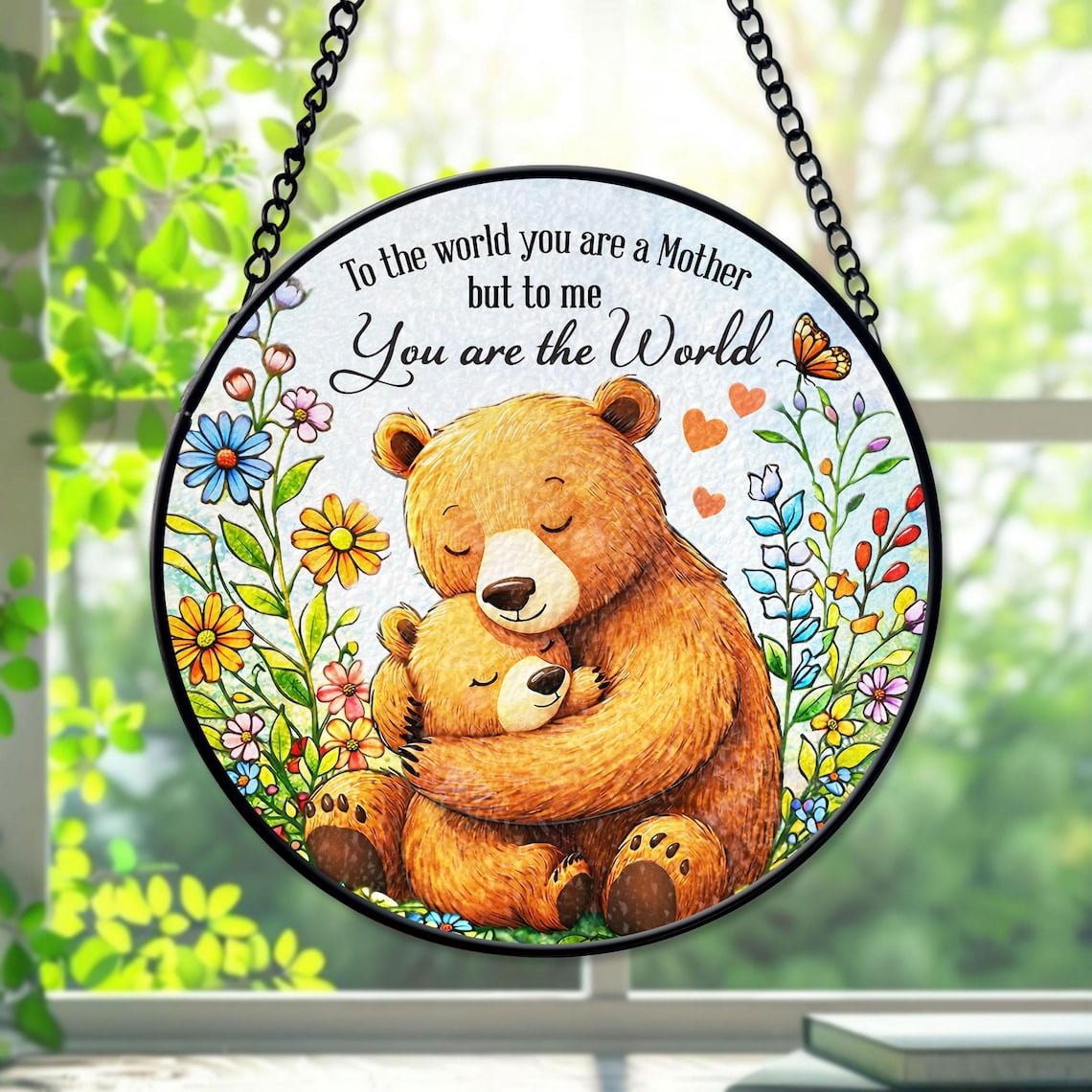 BLESSING DECOR Mama Bear and Cubs Glass Suncatcher v2, Mother's Day ...