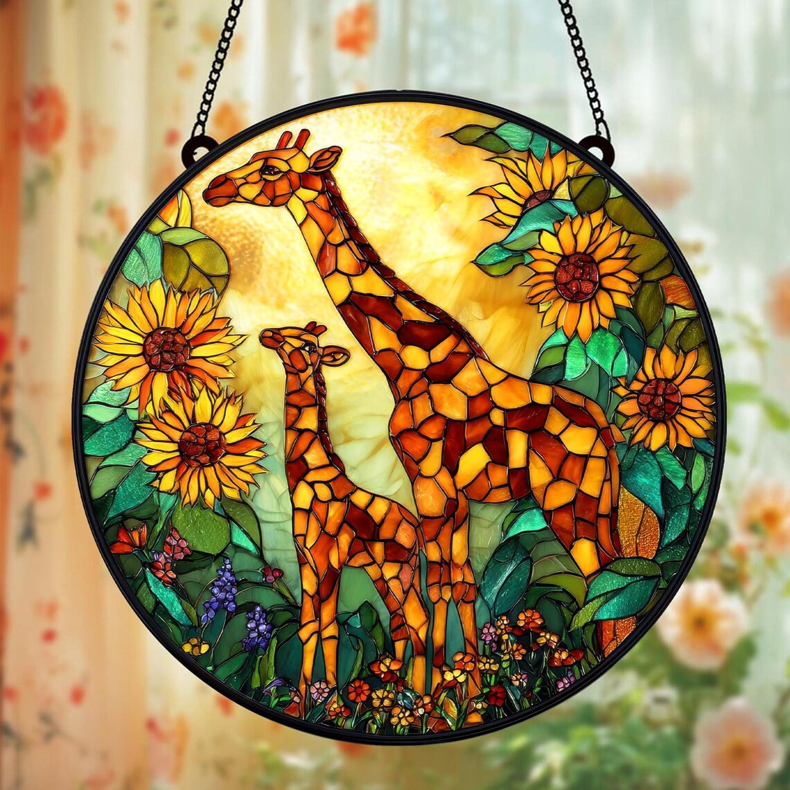 BLESSING DECOR Mama Giraffe Glass Suncatcher v2, Mother's Day Animal ...
