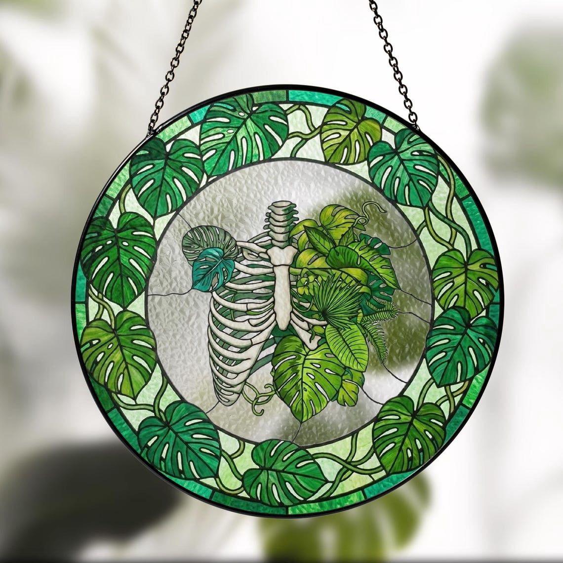 BLESSING DECOR Monstera Glass Suncatcher v12, Boho Window Hanging ...