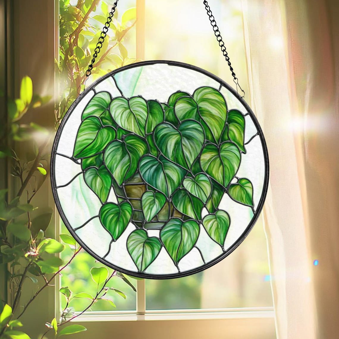 BLESSING DECOR Monstera Leaf Glass Suncatcher, Faux Glass Window ...