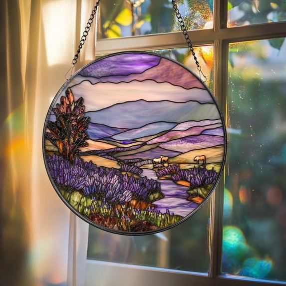 BLESSING DECOR Mountain Glass Suncatcher, Sunset Landscape Window Art 7 ...
