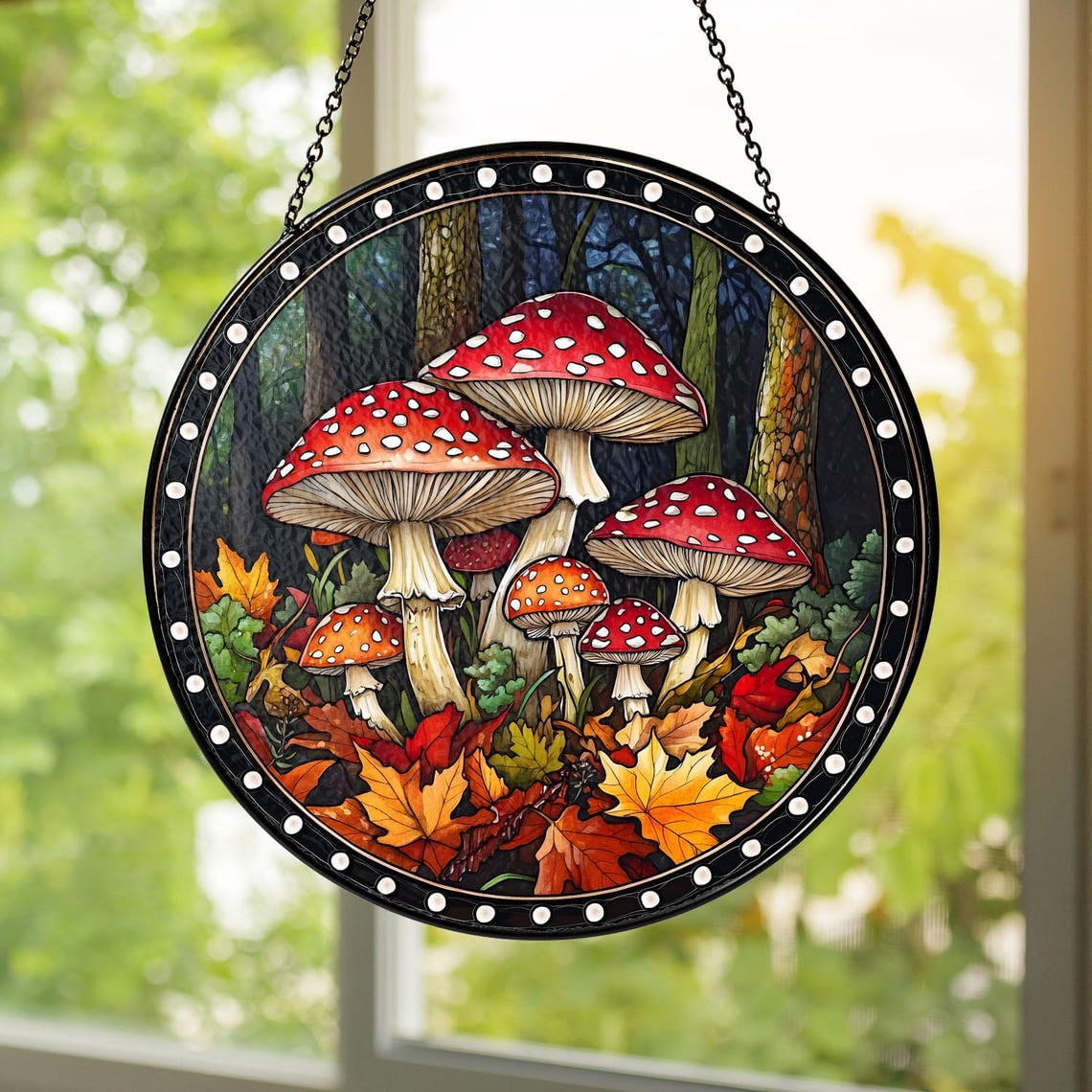 BLESSING DECOR Mushroom Glass Suncatcher, Cottagecore Forest Window ...
