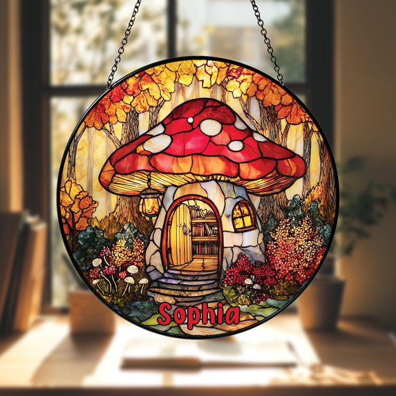 BLESSING DECOR Mushroom House Suncatcher: Cottagecore Garden Decor ...