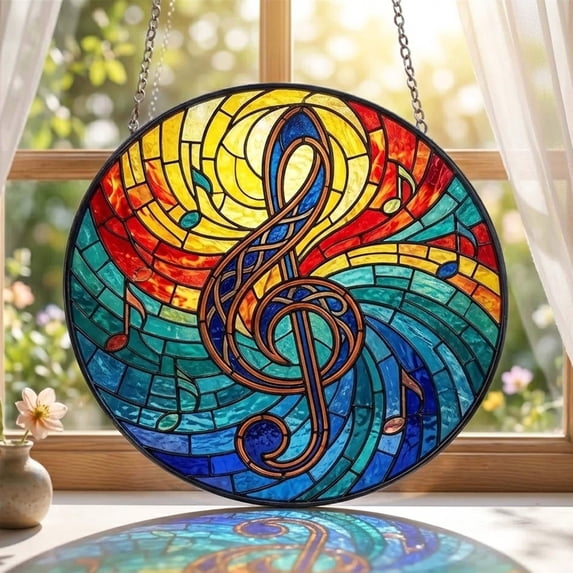BLESSING DECOR Musical Stained Glass Suncatcher: Music Note Window ...