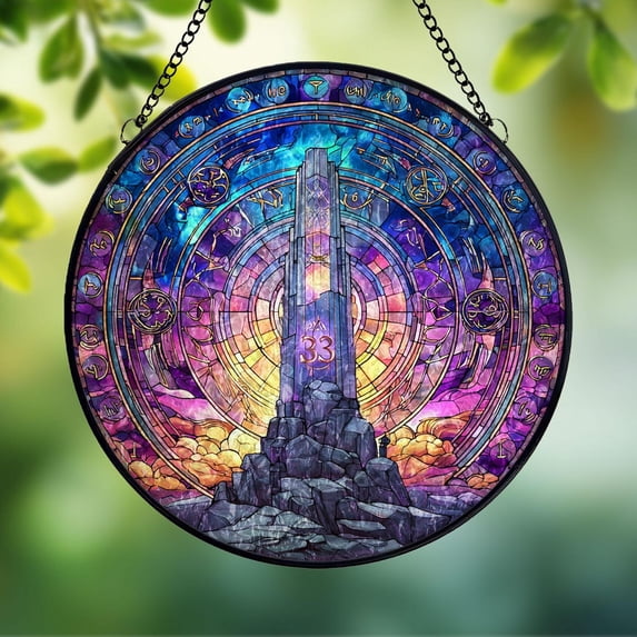BLESSING DECOR Mystical Obelisk Glass Suncatcher, Sacred Geometry ...