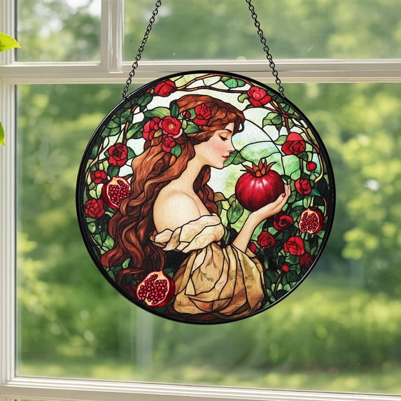 BLESSING DECOR Persephone Faux Glass Suncatcher, Pomegranate Window Art ...