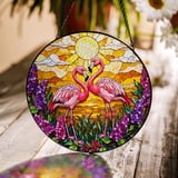 BLESSING DECOR Pink Flamingos Sunset Glass Suncatcher, Tropical Bird ...