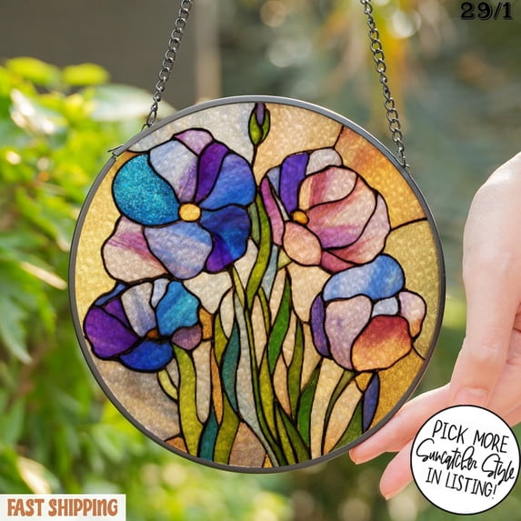BLESSING DECOR Purple Wildflower Window Suncatcher, Floral Garden Decor ...