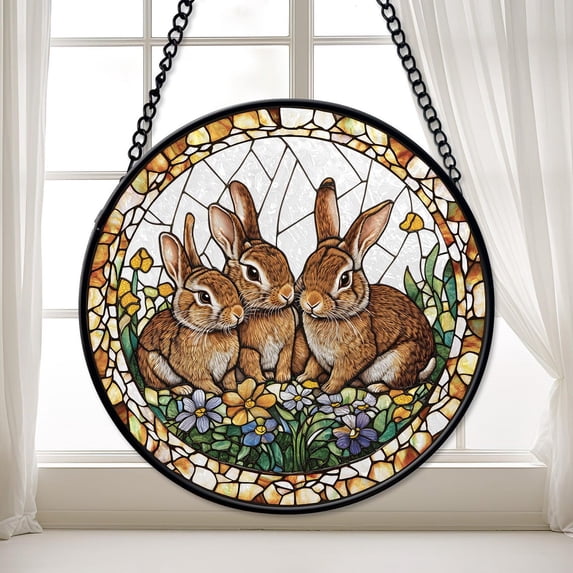 BLESSING DECOR Rabbit Glass Suncatcher, Bunny Window Hanging Wildlife ...