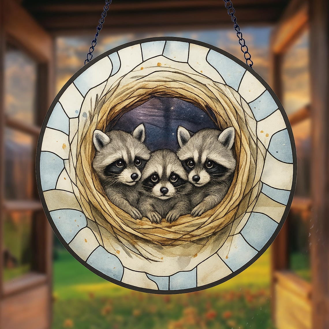 BLESSING DECOR Raccoon Flower Glass Suncatcher v3, Funny Animal Window ...