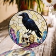 BLESSING DECOR Raven on Skull Crystal Window Glass Suncatcher, Round ...