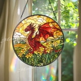 BLESSING DECOR Red Dragon Glass Suncatcher, Fantasy Window Decor ...