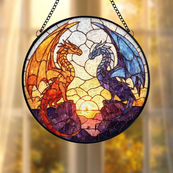 BLESSING DECOR Red Dragon Glass Suncatcher v3, Fiery Mythical Creature ...