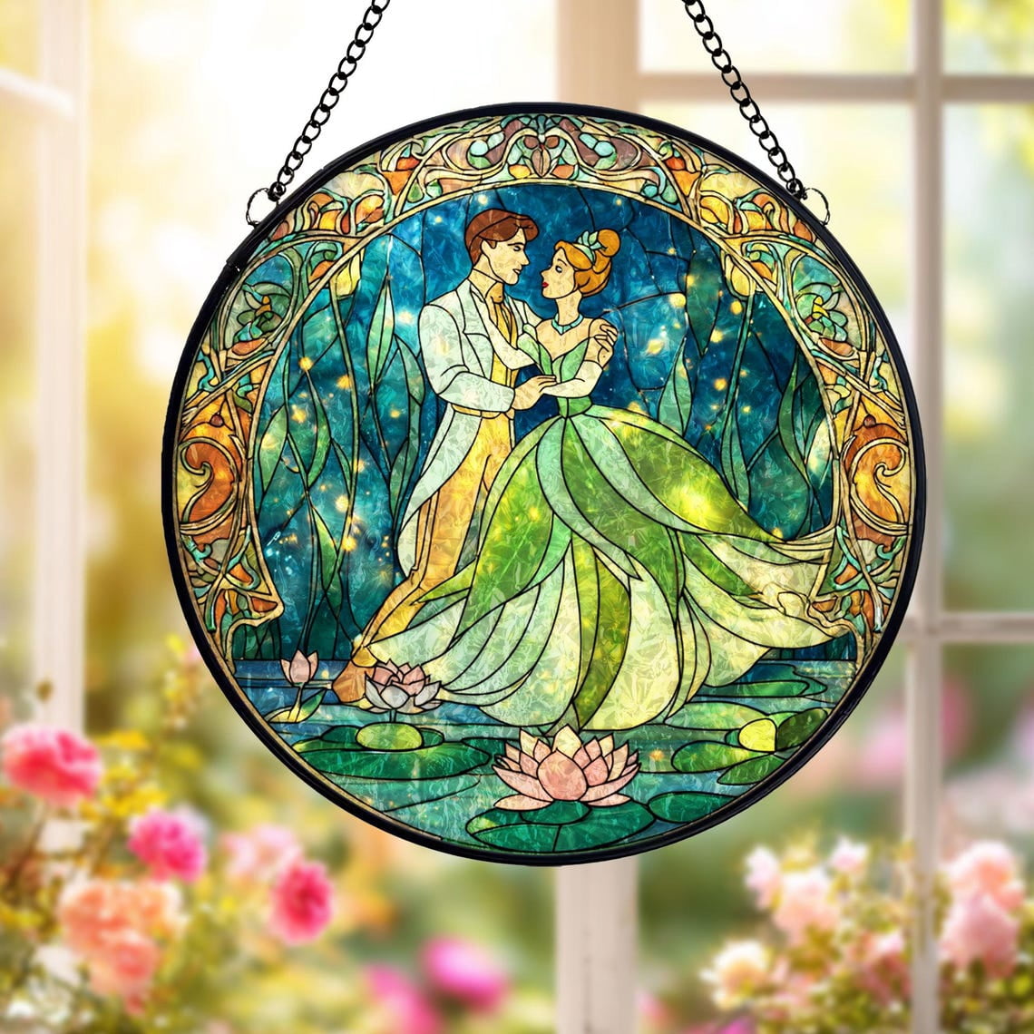 BLESSING DECOR Romantic Dancing Couple Glass Suncatcher, Fairytale ...