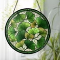 BLESSING DECOR Round Ginkgo Leaf Glass Suncatcher v5, Botanical Autumn ...