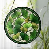 BLESSING DECOR Round Ginkgo Leaf Glass Suncatcher v5, Botanical Autumn ...