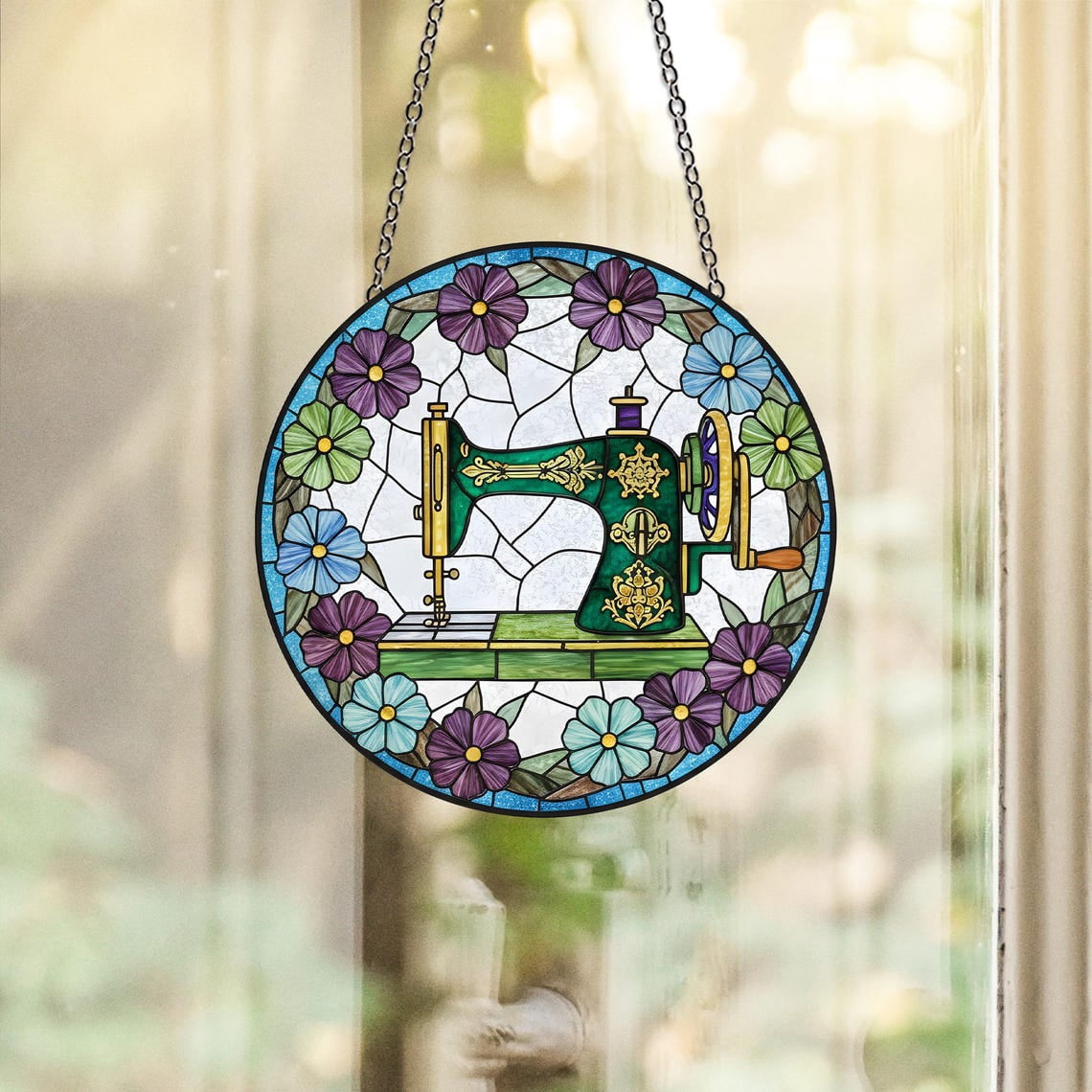 BLESSING DECOR Sewing Machine Glass Suncatcher v3, Craft Room Window ...