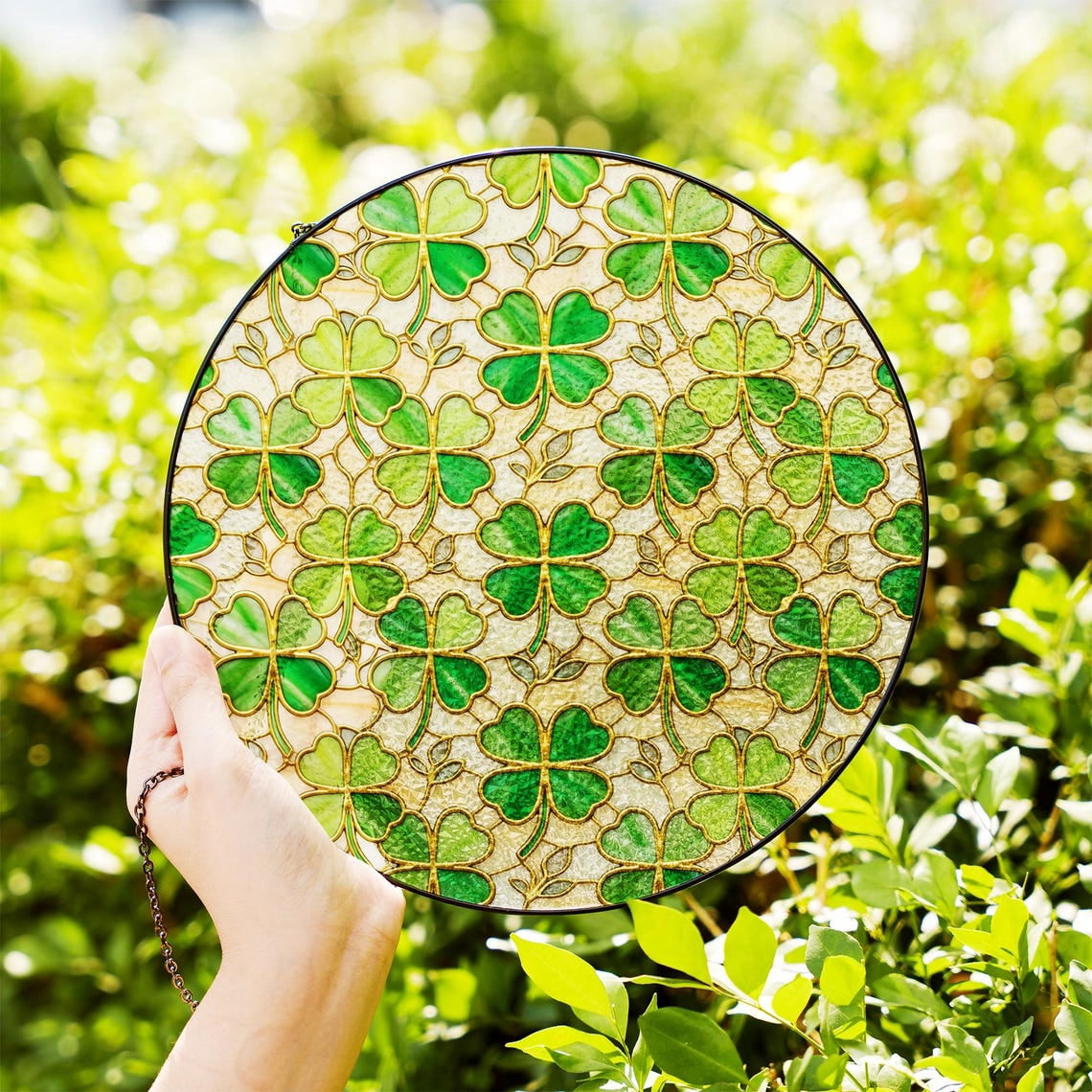 BLESSING DECOR Shamrock Glass Suncatcher, Green Clover Window Hanging ...