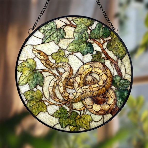 BLESSING DECOR Snake Glass Suncatcher, Serpent on Tree Branch Window ...