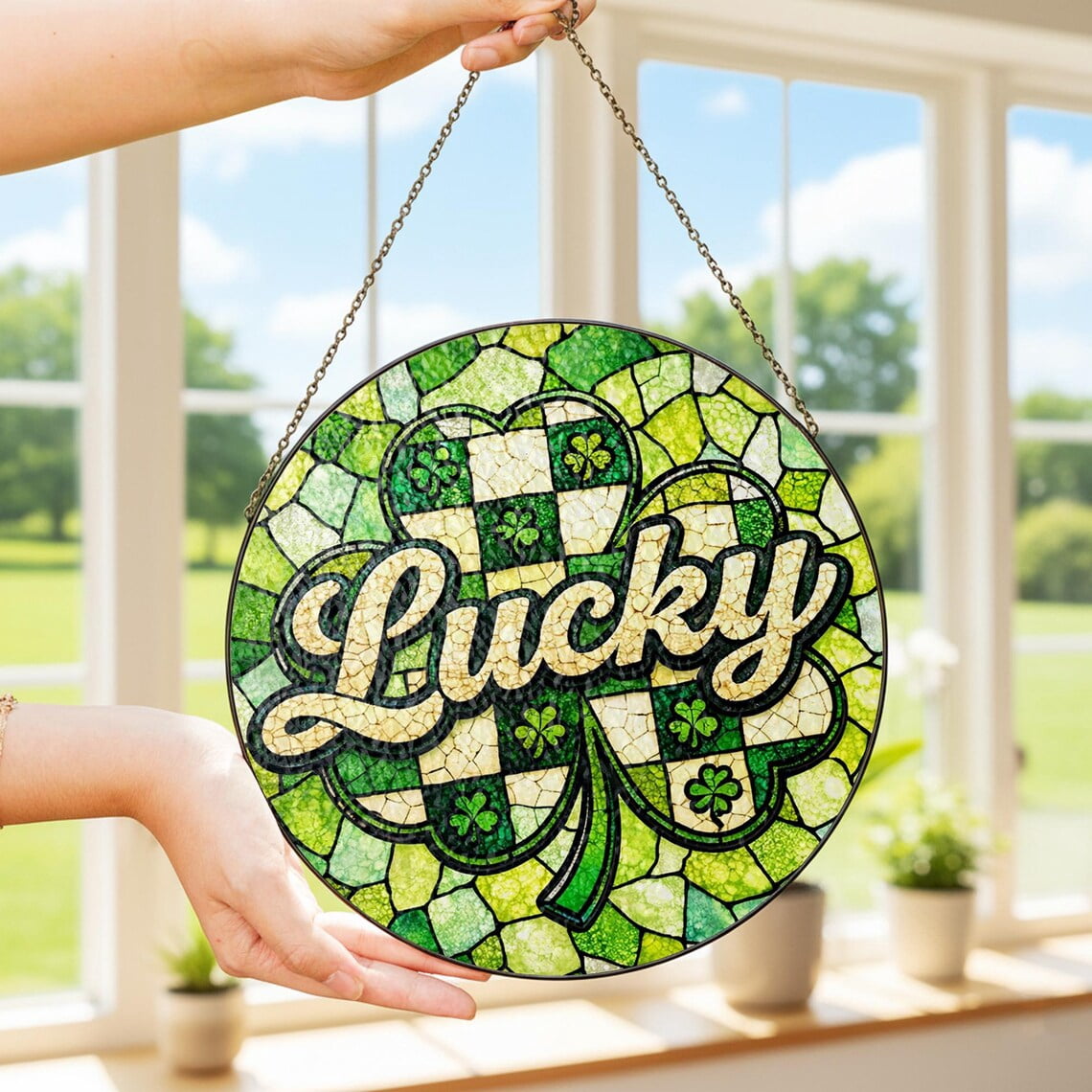 BLESSING DECOR St. Patrick's Day Glass Suncatcher, Shamrock Window ...