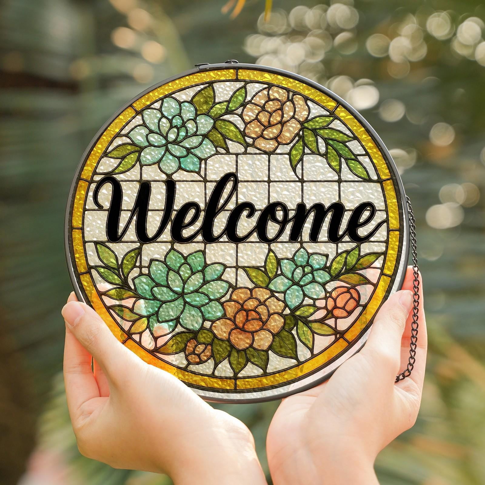 BLESSING DECOR Stained Glass Style Suncatcher Floral Window Art, Autumn ...