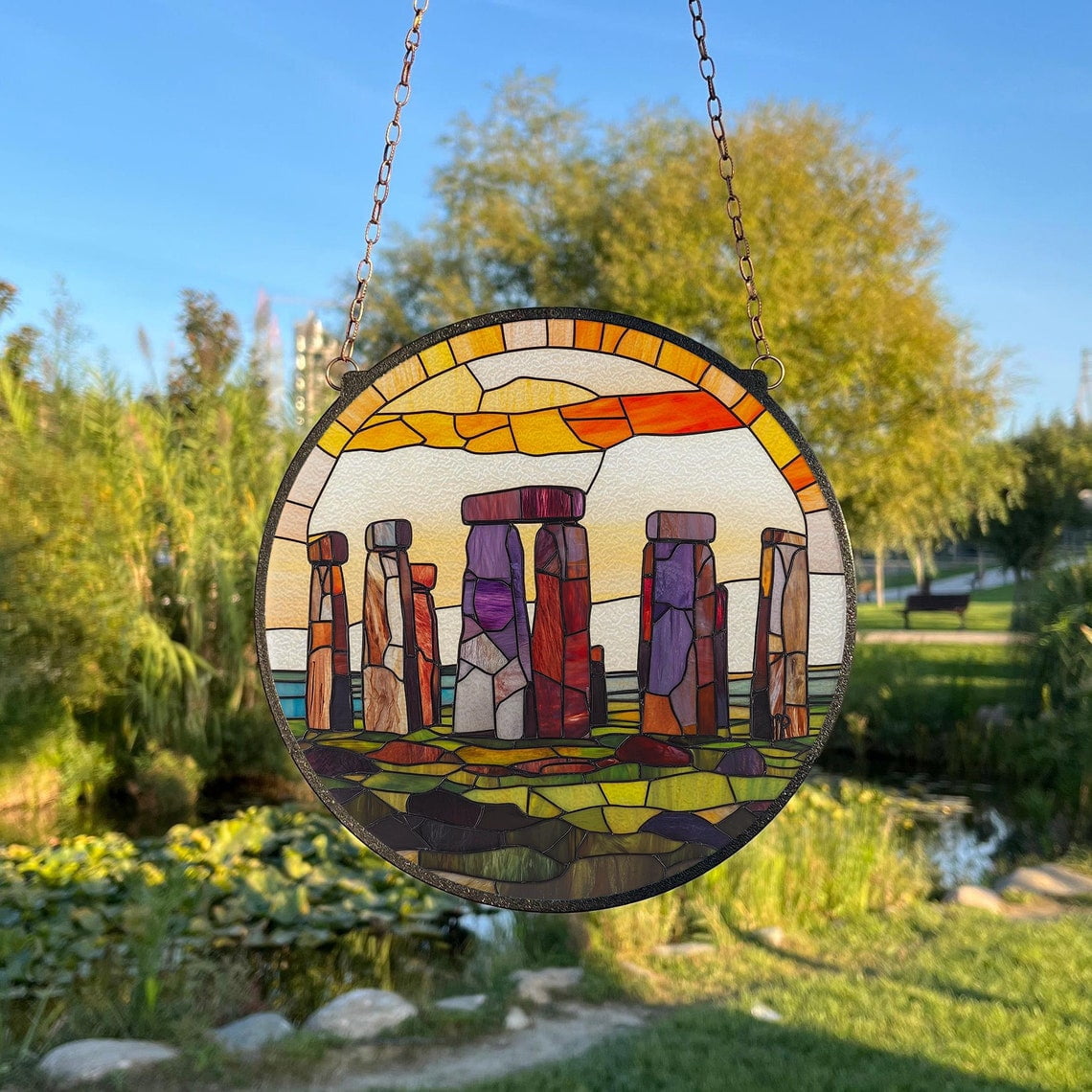 BLESSING DECOR Stonehenge Mirrorball Glass Suncatcher, UK Landmark ...