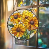 BLESSING DECOR Sunflower Glass Suncatcher, Round Yellow Floral Window ...