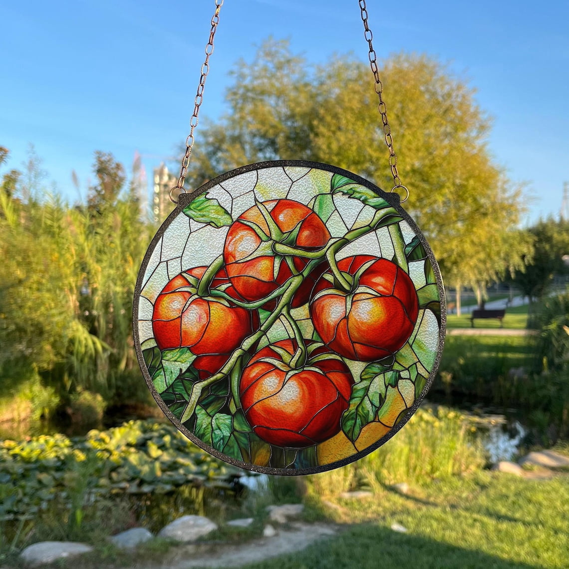 BLESSING DECOR Tomatoes Glass Suncatcher, Italian Kitchen Window Art ...