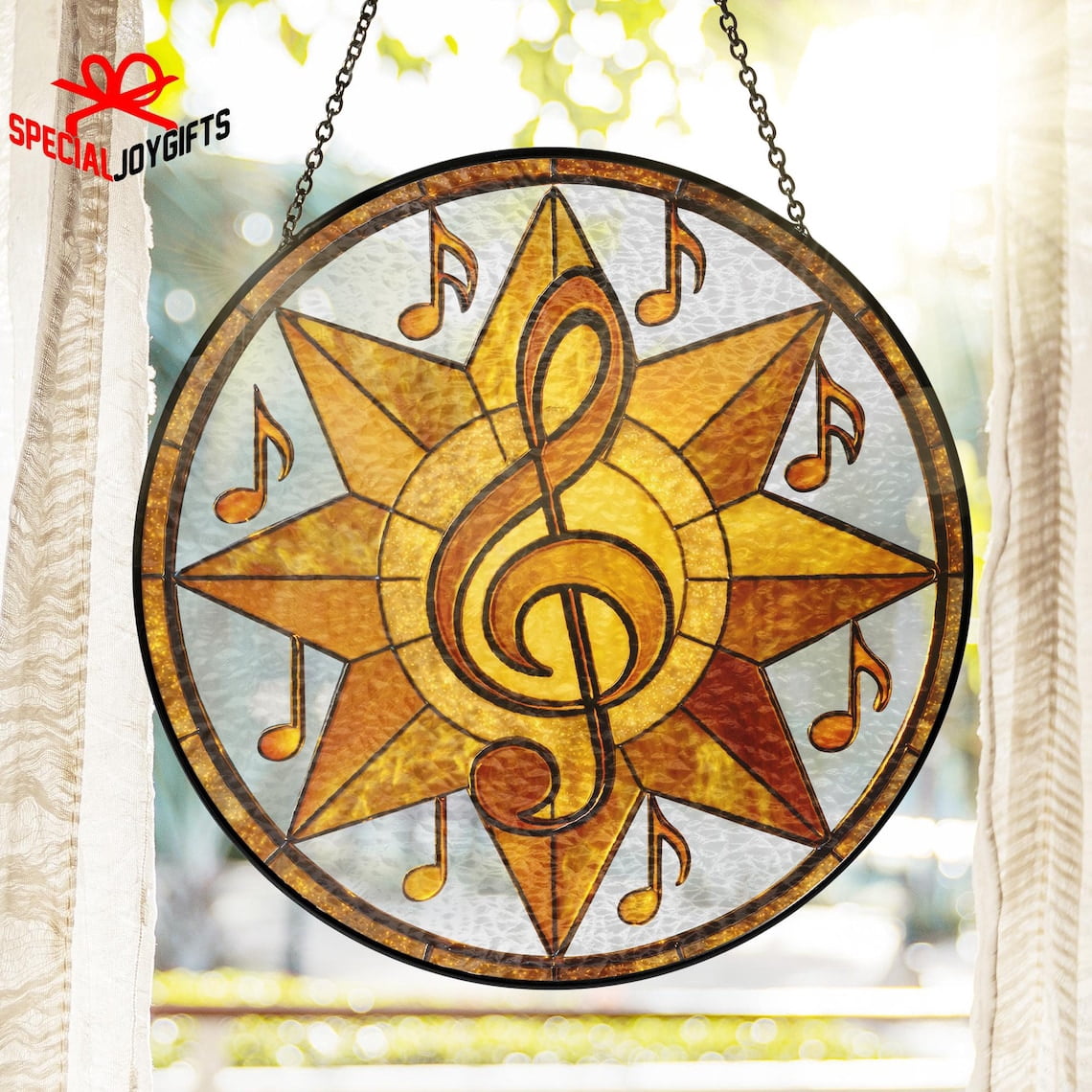 BLESSING DECOR Treble Clef Music Glass Suncatcher, Piano Teacher Window ...