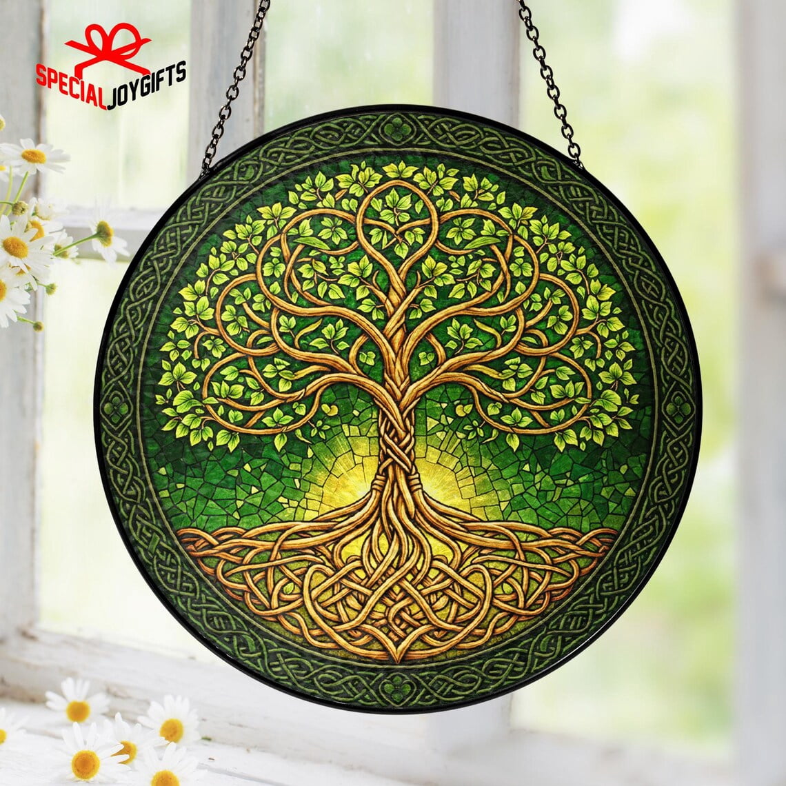 BLESSING DECOR Tree of Life Glass Suncatcher v27, Celtic Window Hanging ...