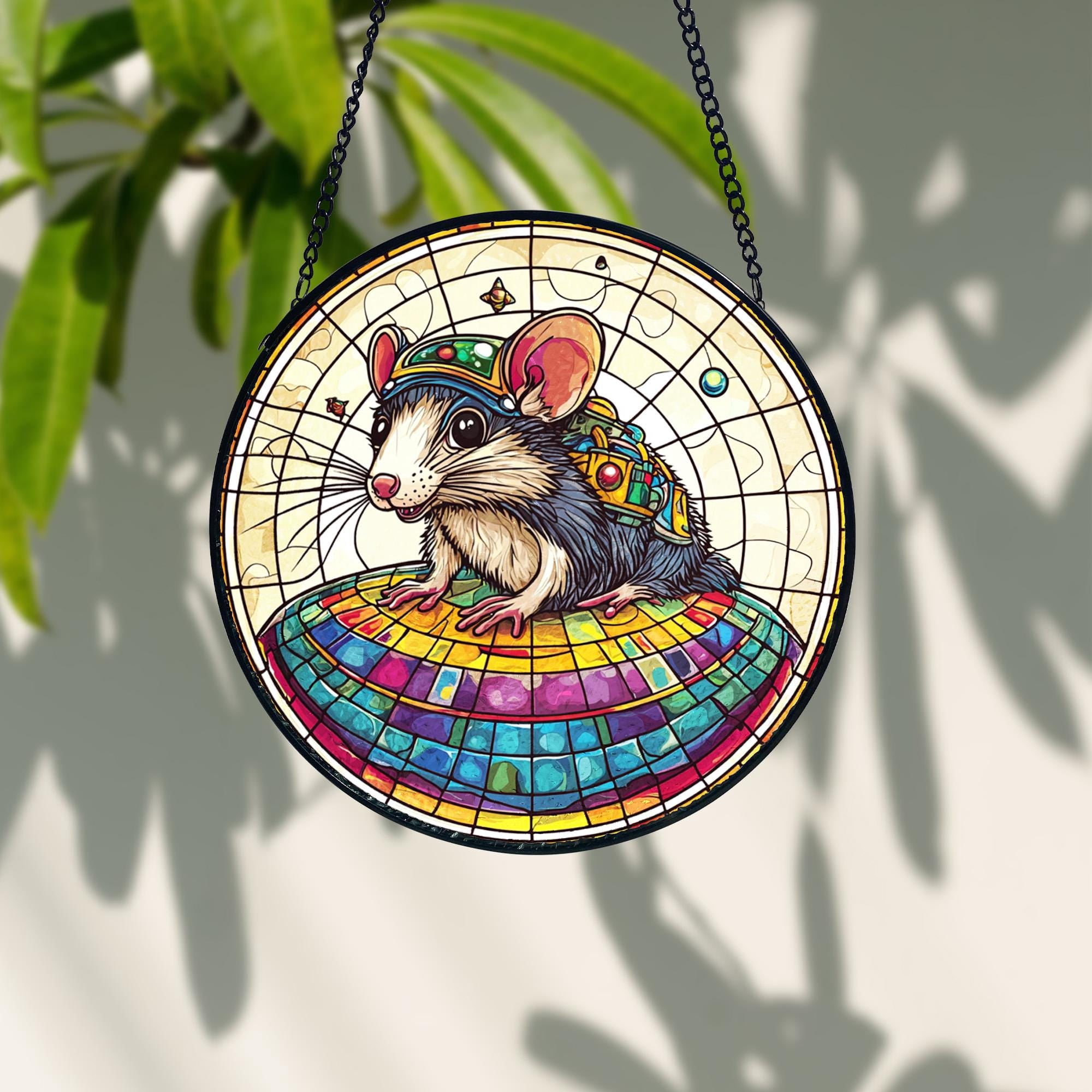 BLESSING DECOR UFO Abduction Opossum Stained Glass Suncatcher: Funny ...