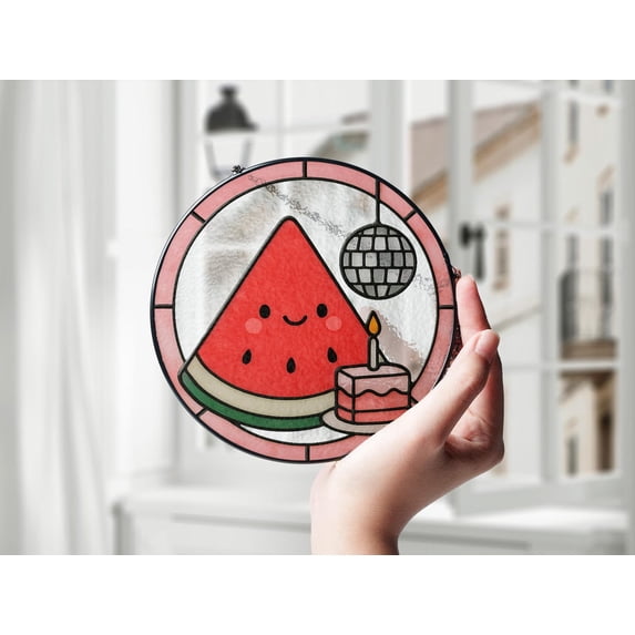 BLESSING DECOR Watermelon Glass Suncatcher, Summer Party Window Decor ...