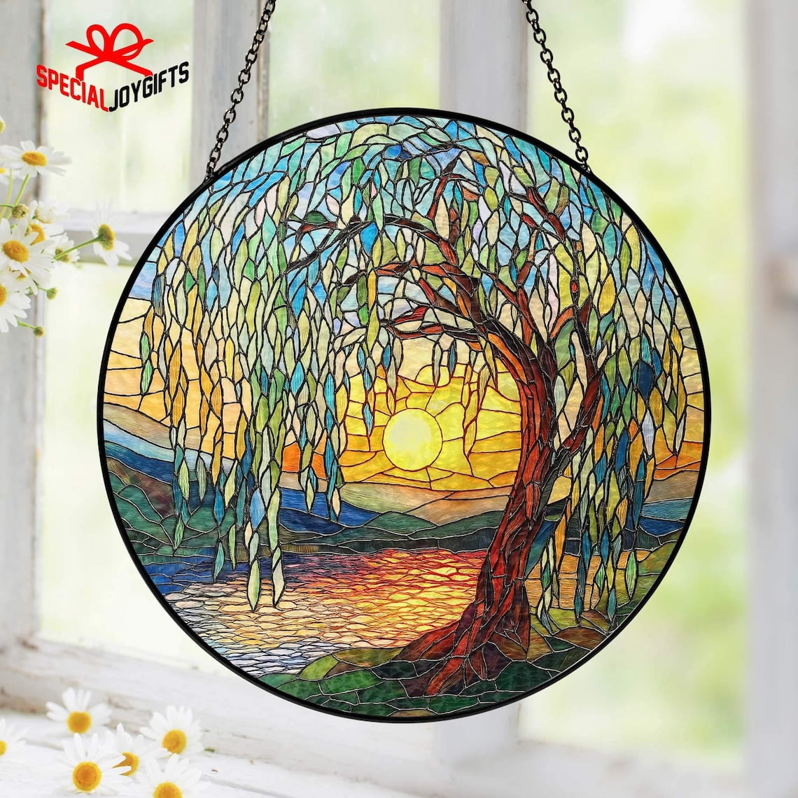 BLESSING DECOR Weeping Willow Glass Suncatcher v5, Nature Tree Window ...