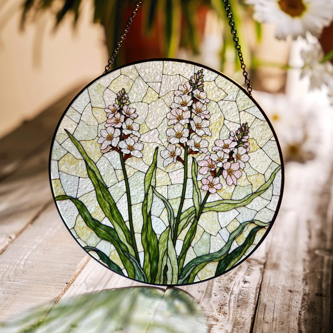 BLESSING DECOR Wildflower Glass Suncatcher, Garden Art Round Floral ...