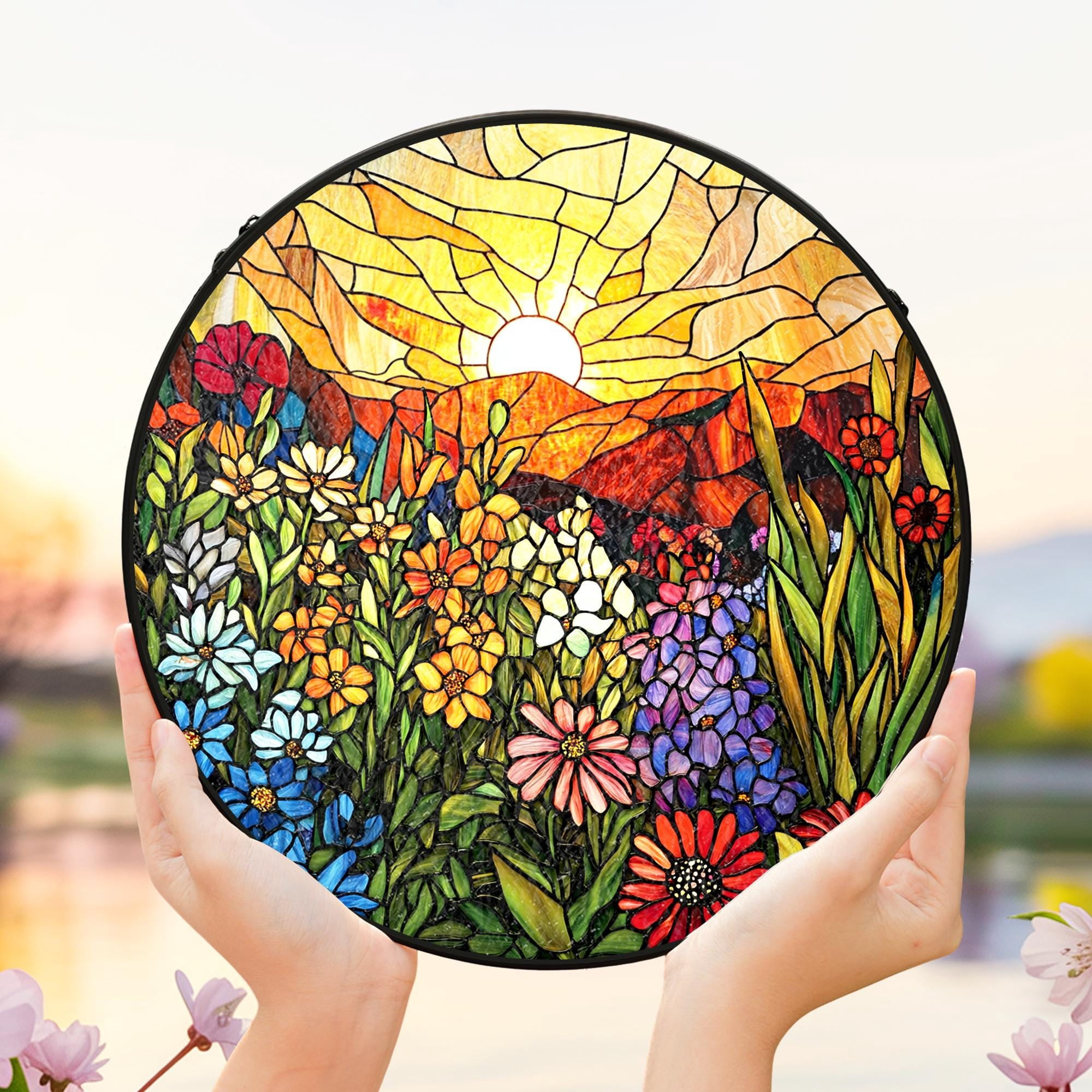 BLESSING DECOR Wildflower Stained Glass Suncatcher: Window Hanging Home ...