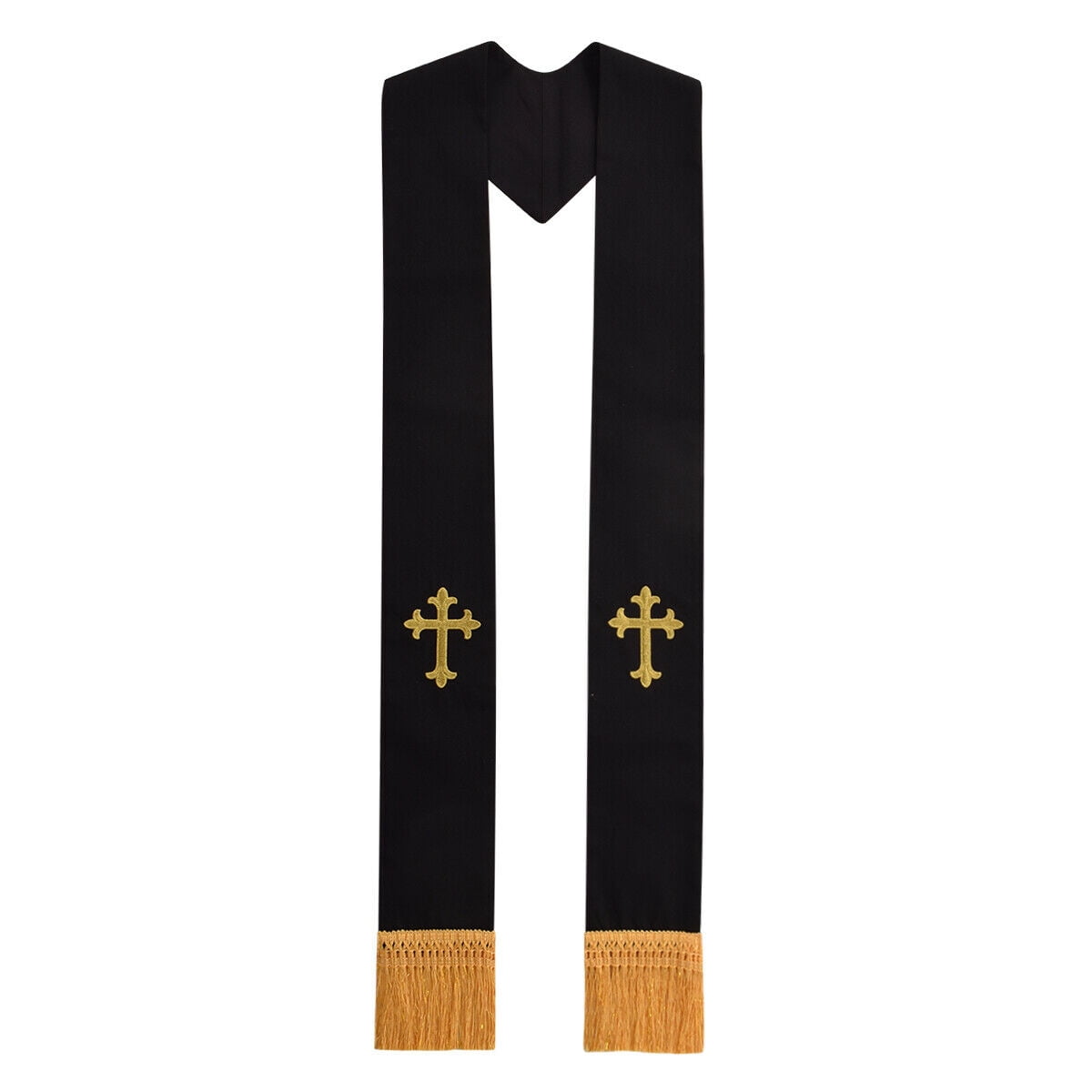 BLESSUME Clergy Black Stole Cross Embroidered 1pc (Black/Gold 1 ...