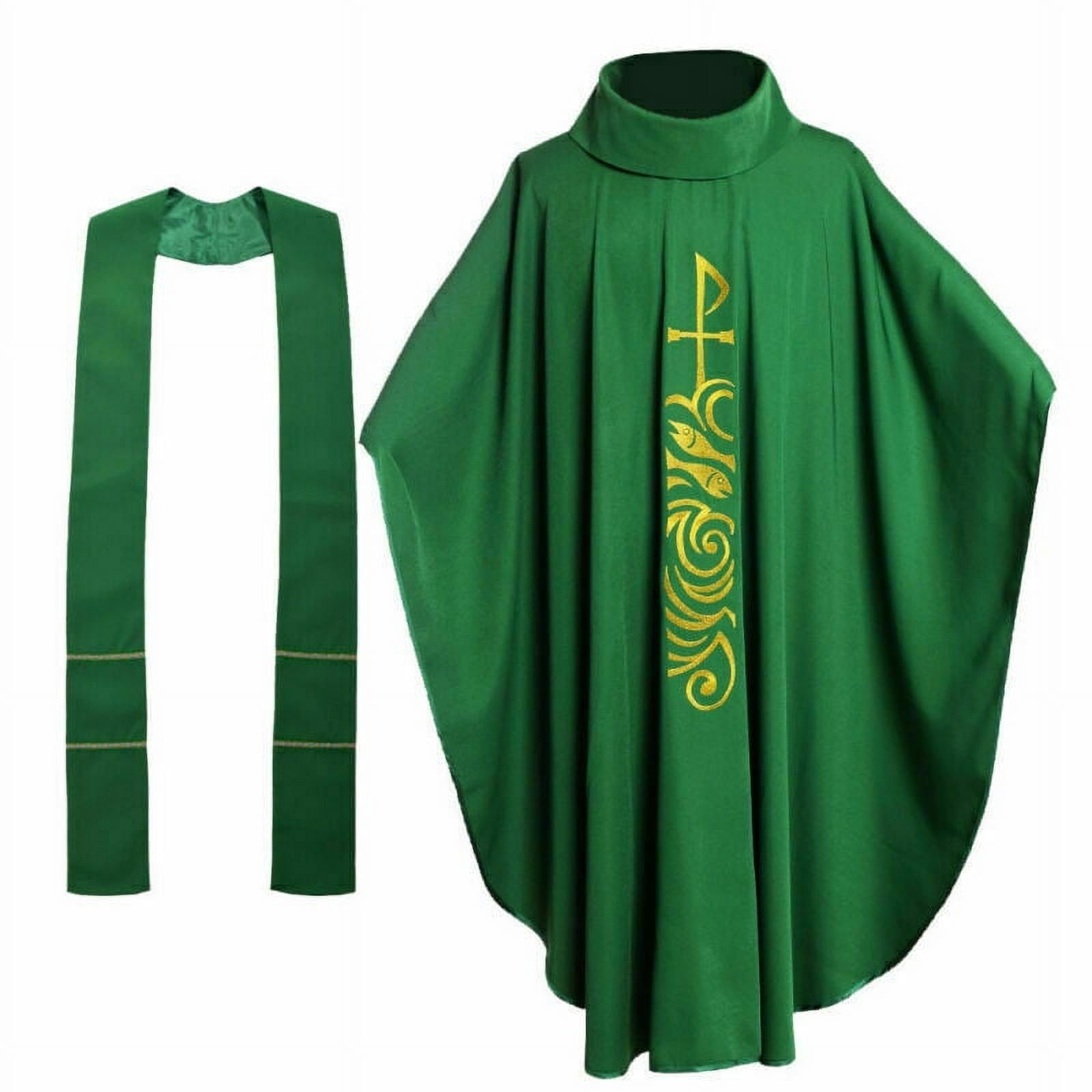 BLESSUME Clergy Catholic Church Priest Fish Embroidered Green Chasuble ...