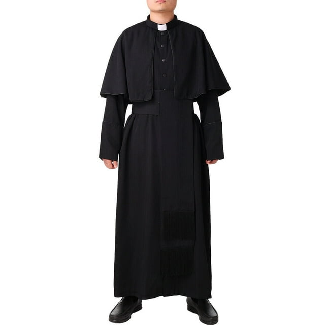 BLESSUME Men Black and white Soutane Cassock Adult Medieval Clergy Robe ...