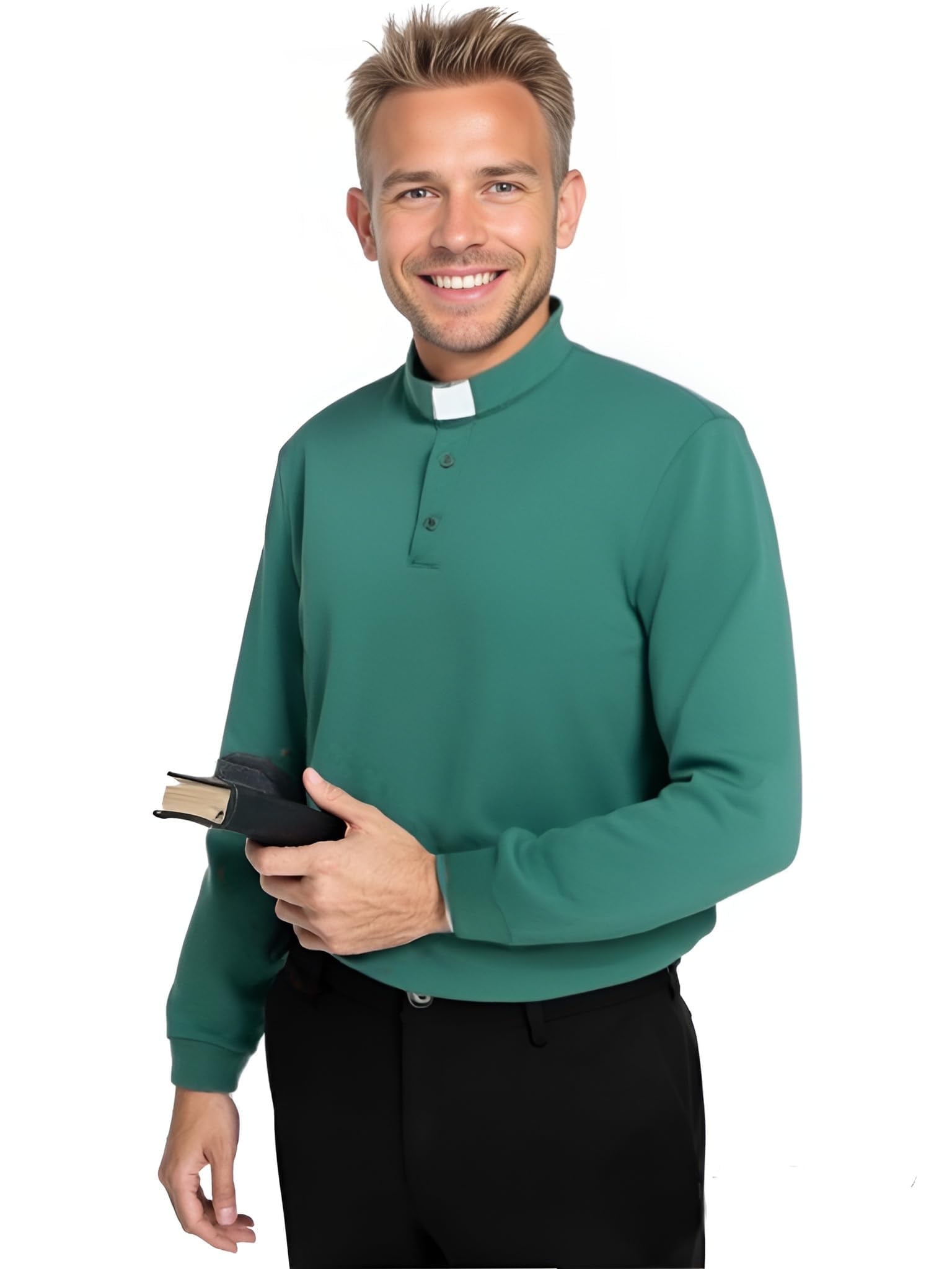BLESSUME Men's Clergy Tab Collar Polo Shirt Long Sleeve Pastor Minister ...