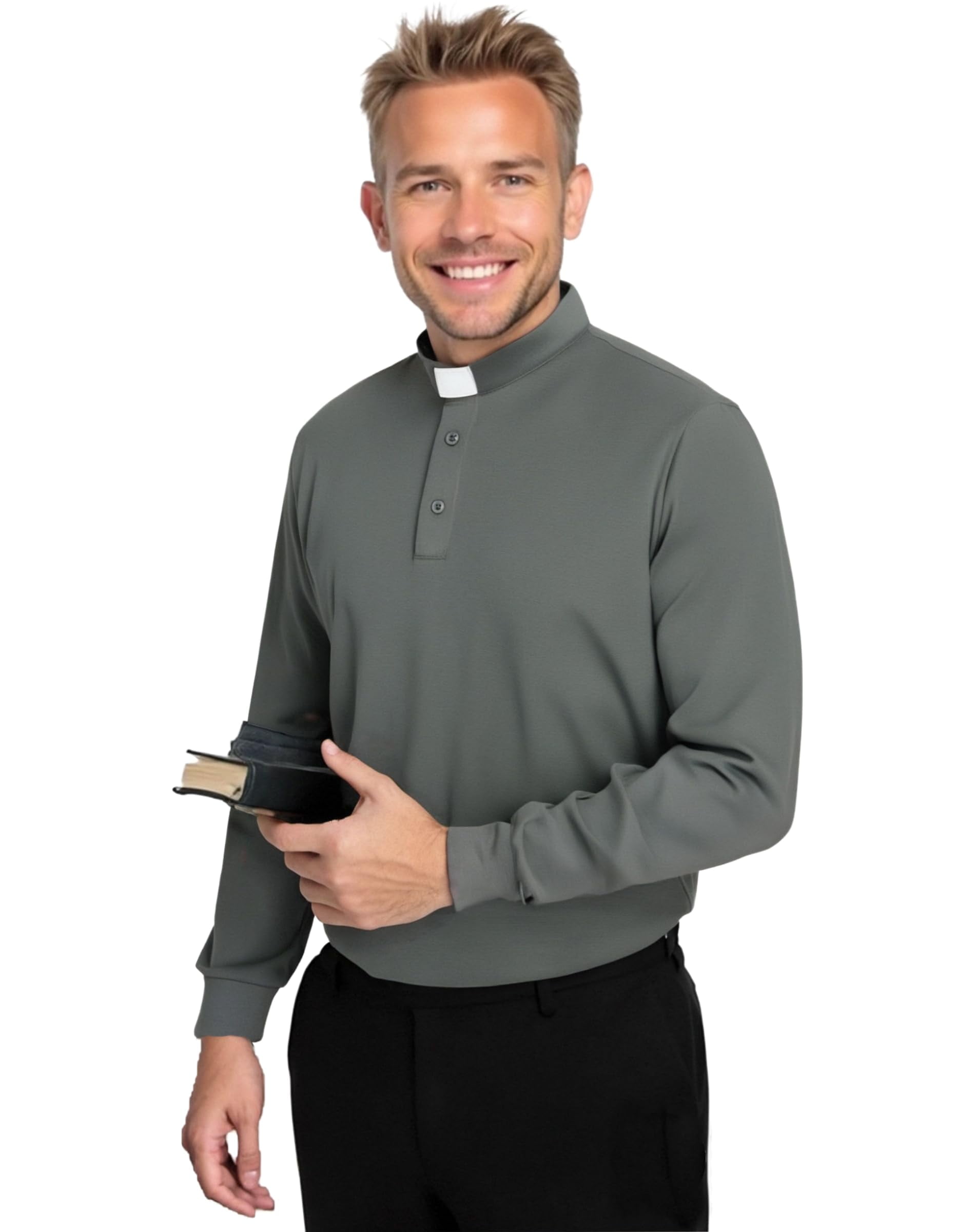 BLESSUME Men's Clergy Tab Collar Polo Shirt Long Sleeve Pastor Minister ...