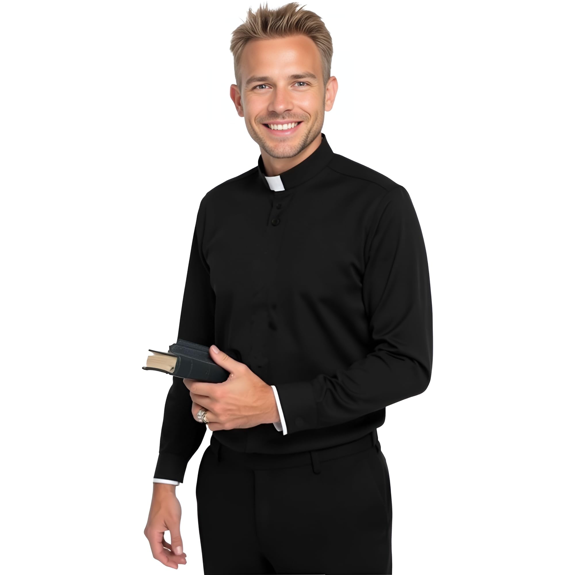BLESSUME Men's Clergy Tab Collar Polo Shirt Long Sleeve Pastor Minister ...