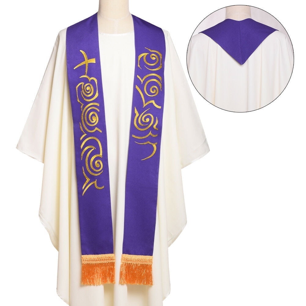 BLESSUME Men's Reversible Purple Clergy Church Stole with Dove, Cross ...