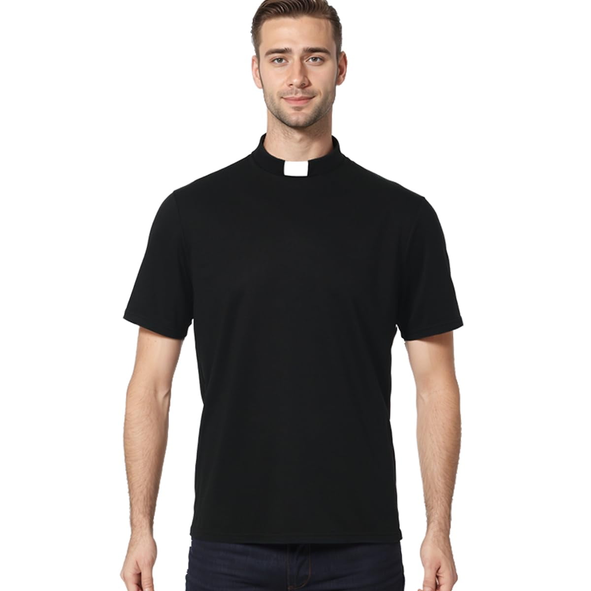 BLESSUME Men's T-Short Sleeves Tab Collar Clergy Minister Priest Outfit ...