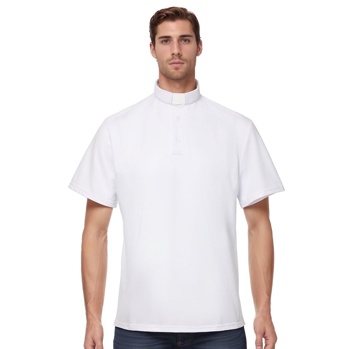 BLESSUME Mens Clergy Tab Collar Polo Shirt Short Sleeve Pastor Minister ...